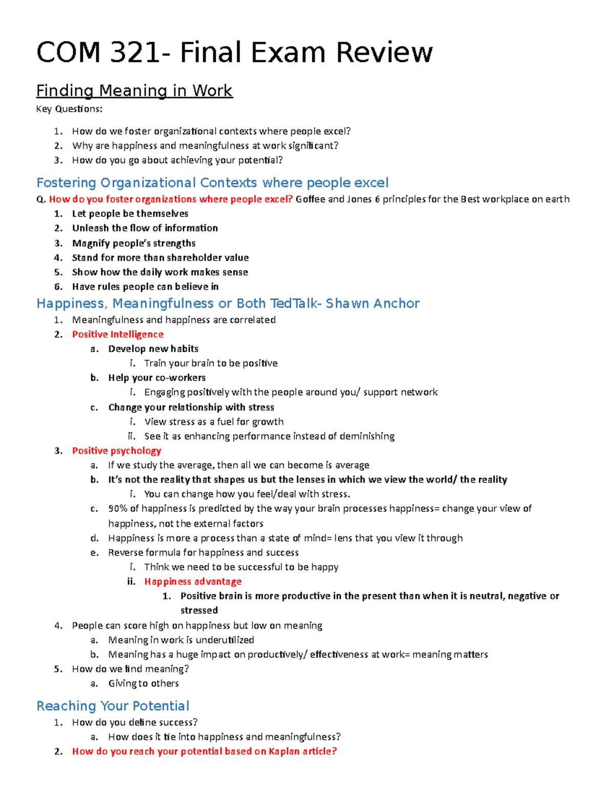 Summary - final exam review - COM Final Exam Review Finding Meaning in ...