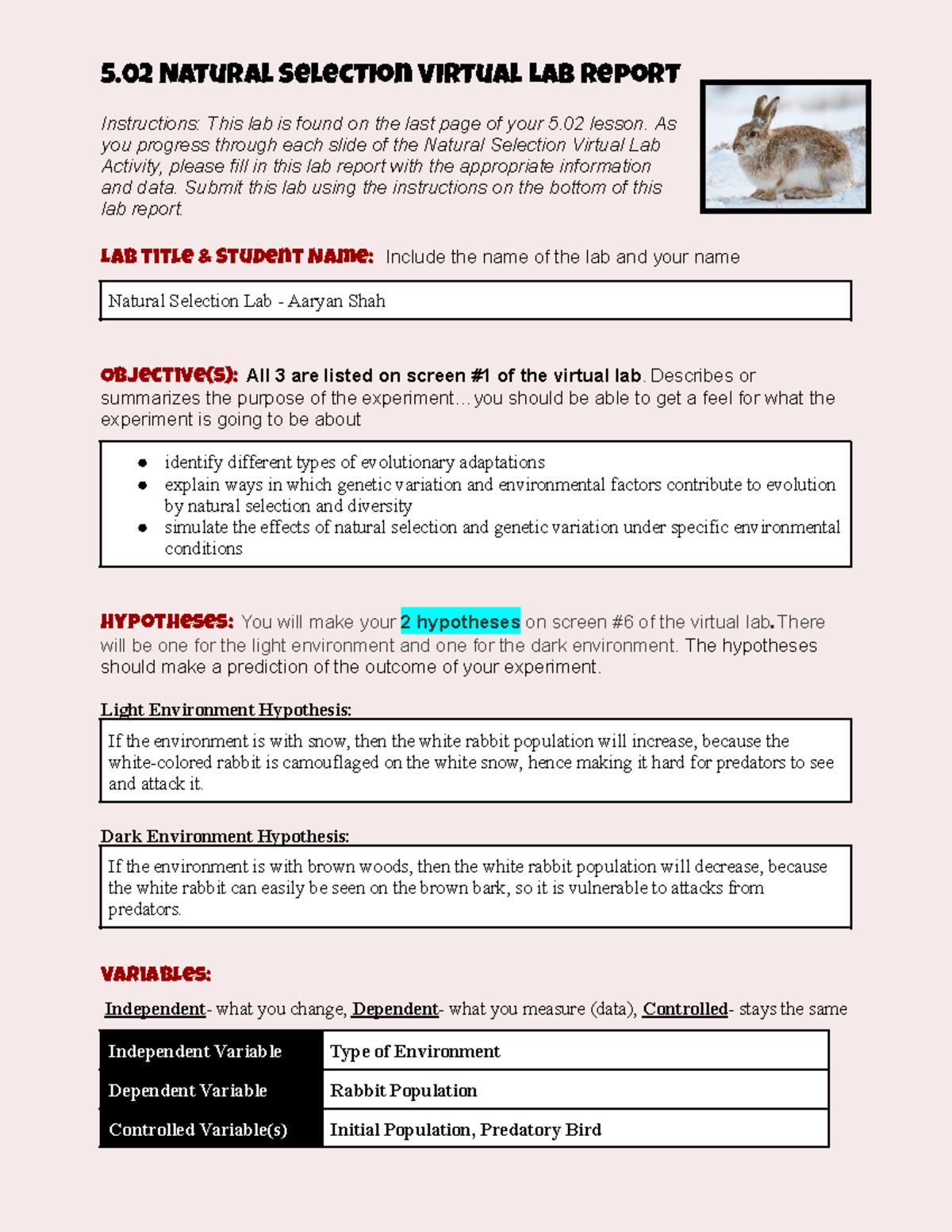 5.02 Natural Selection Lab - 5 Natural Selection Virtual Lab Report ...