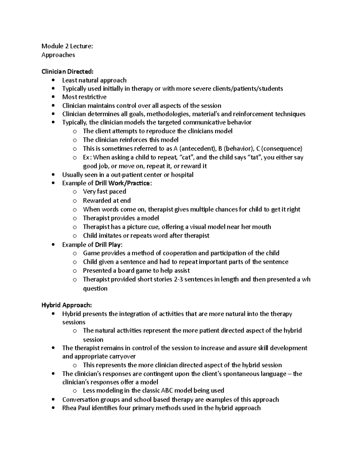 Module 2 Lecture - Module 2 Lecture: Approaches Clinician Directed ...