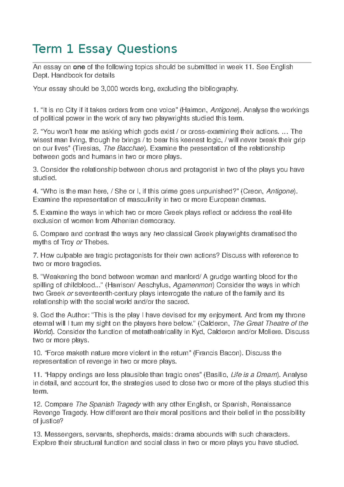 EN302 2016-2017 Term 1 Essay Questions - Term 1 Essay Questions An ...