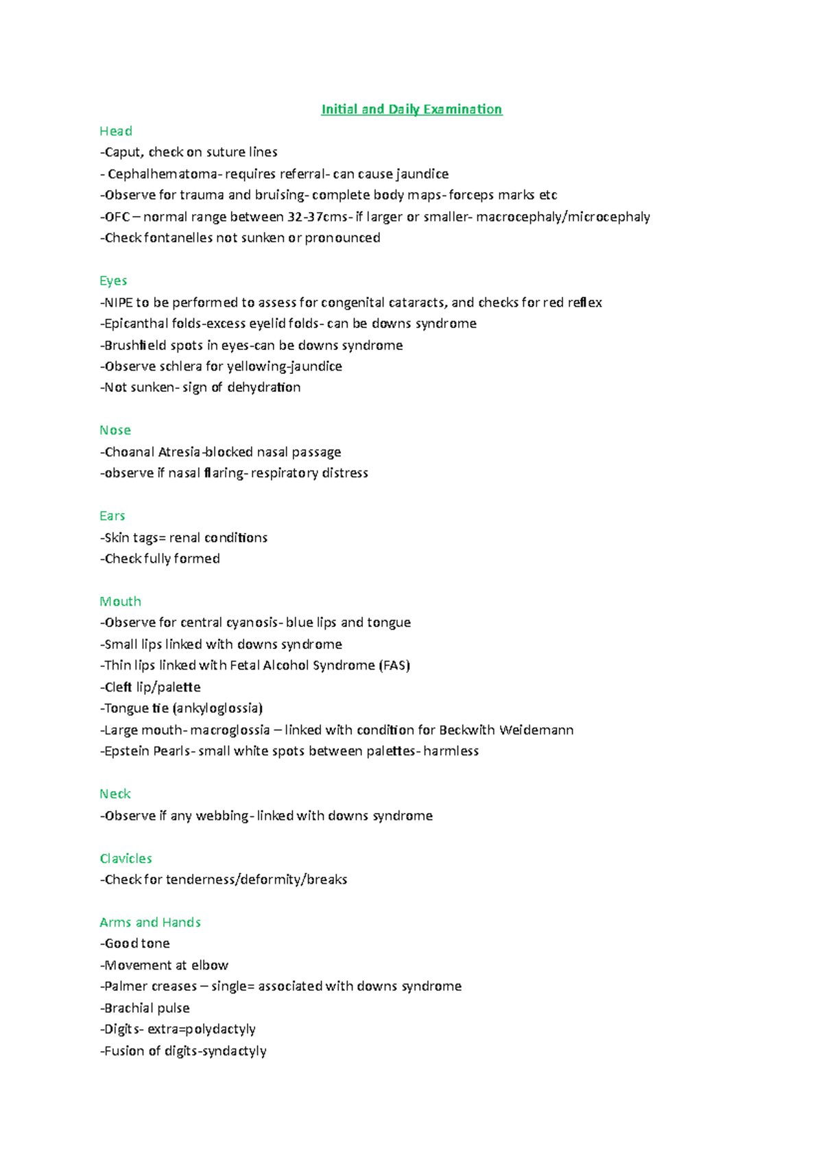 Initial and Daily Examination - Initial and Daily Examination Head ...
