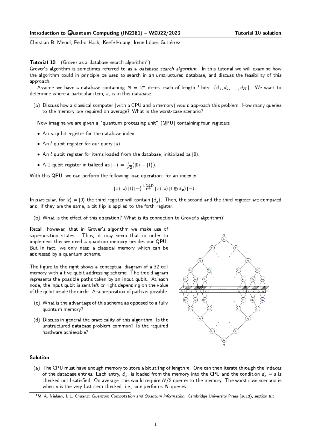 Tutorial 10 Solution Introduction To Uantum Computing In2381 W 2 0222023 Tutorial 10 