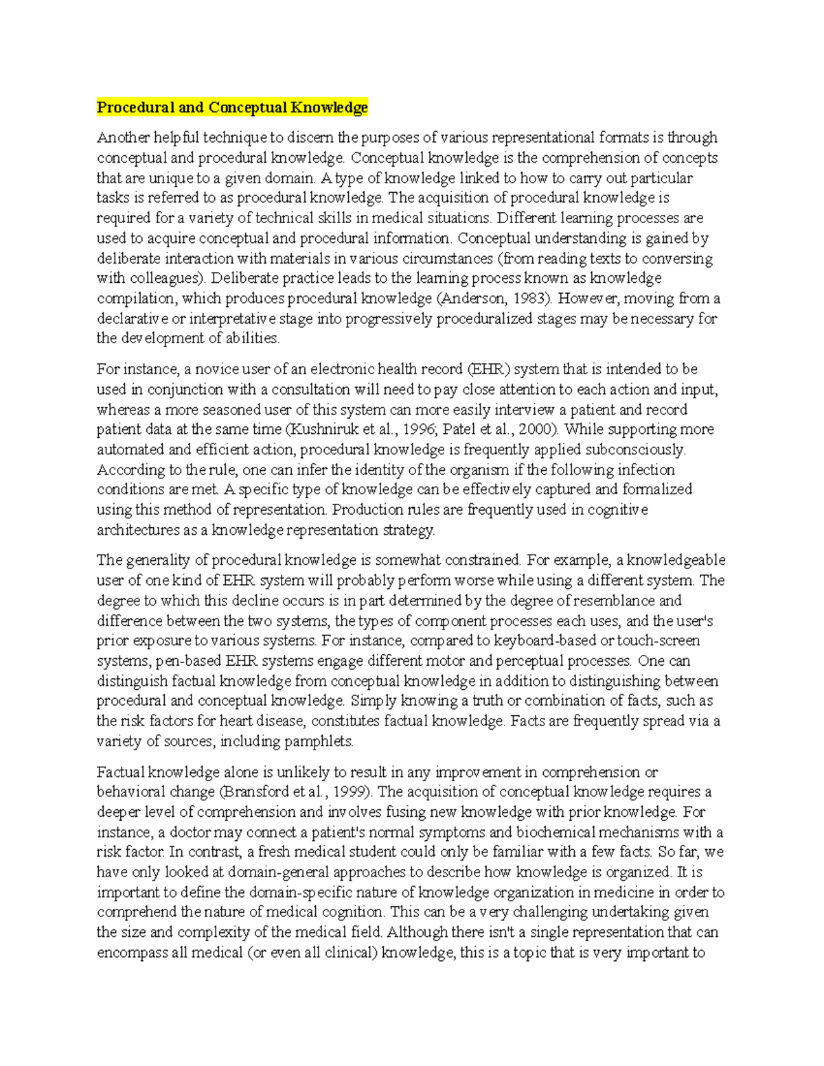 Procedural and Conceptual Knowledge - Procedural and Conceptual ...