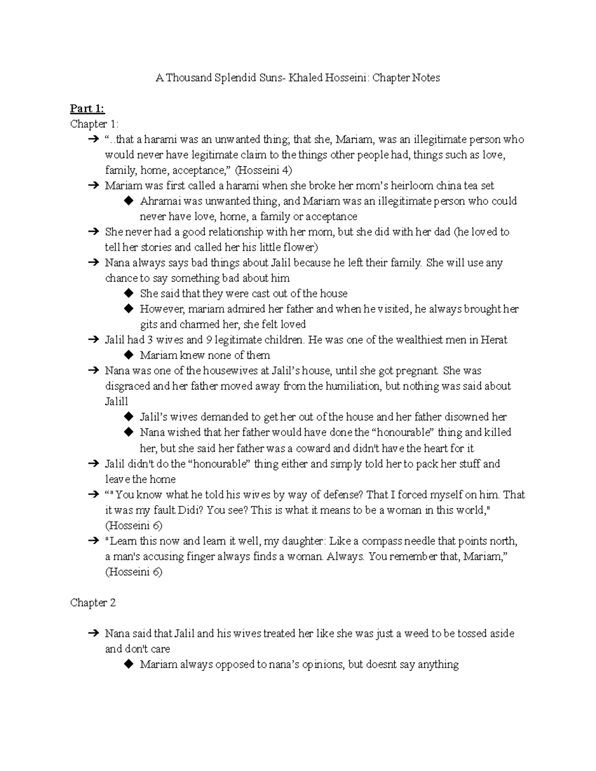 ATSS- Chapter Notes - A Thousand Splendid Suns- Khaled Hosseini ...