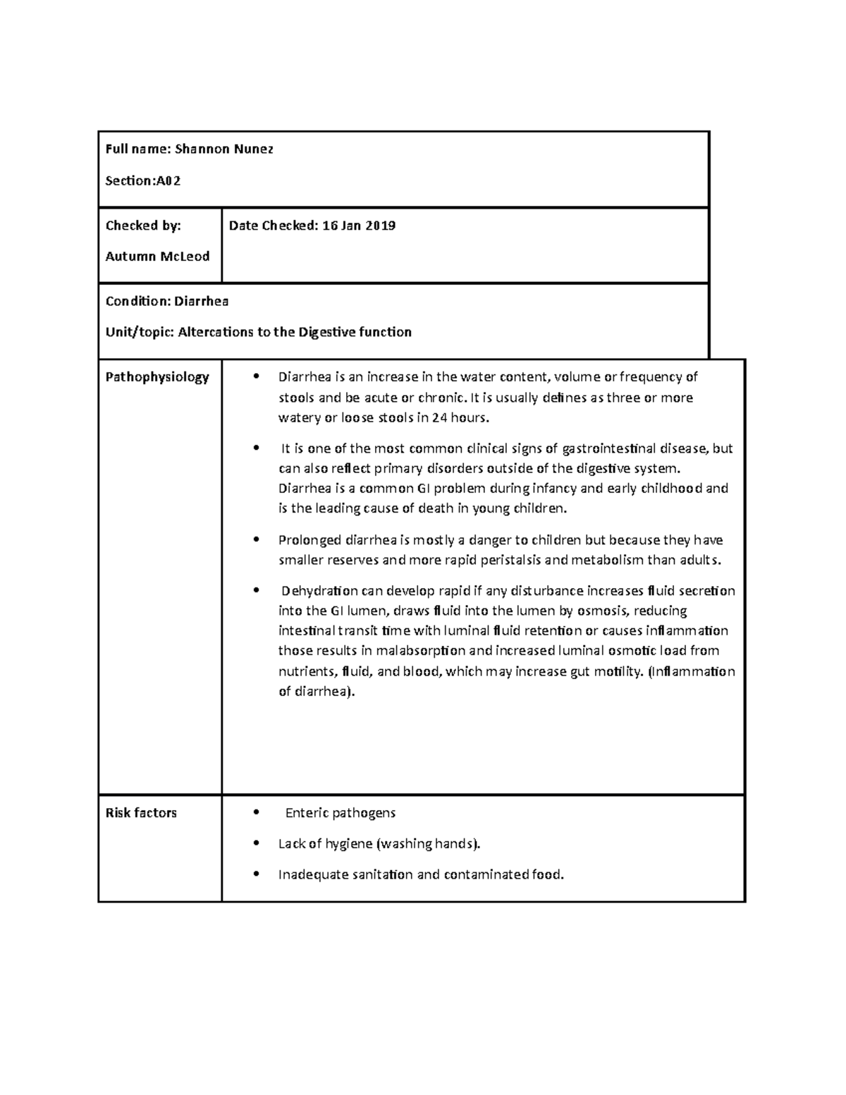 Patho Cards - Full name: Shannon Nunez Secion:A Checked by: Autumn ...