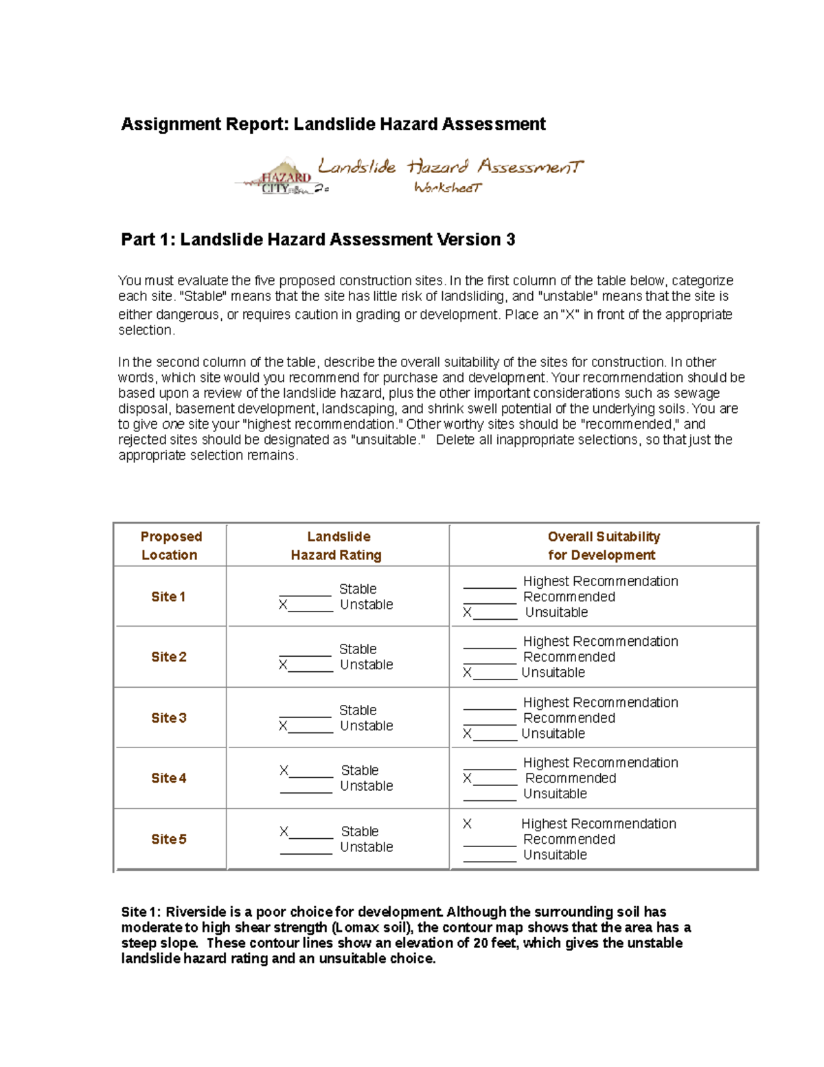 Part 5 Landslide Hazard - Assignment Report: Landslide Hazard ...