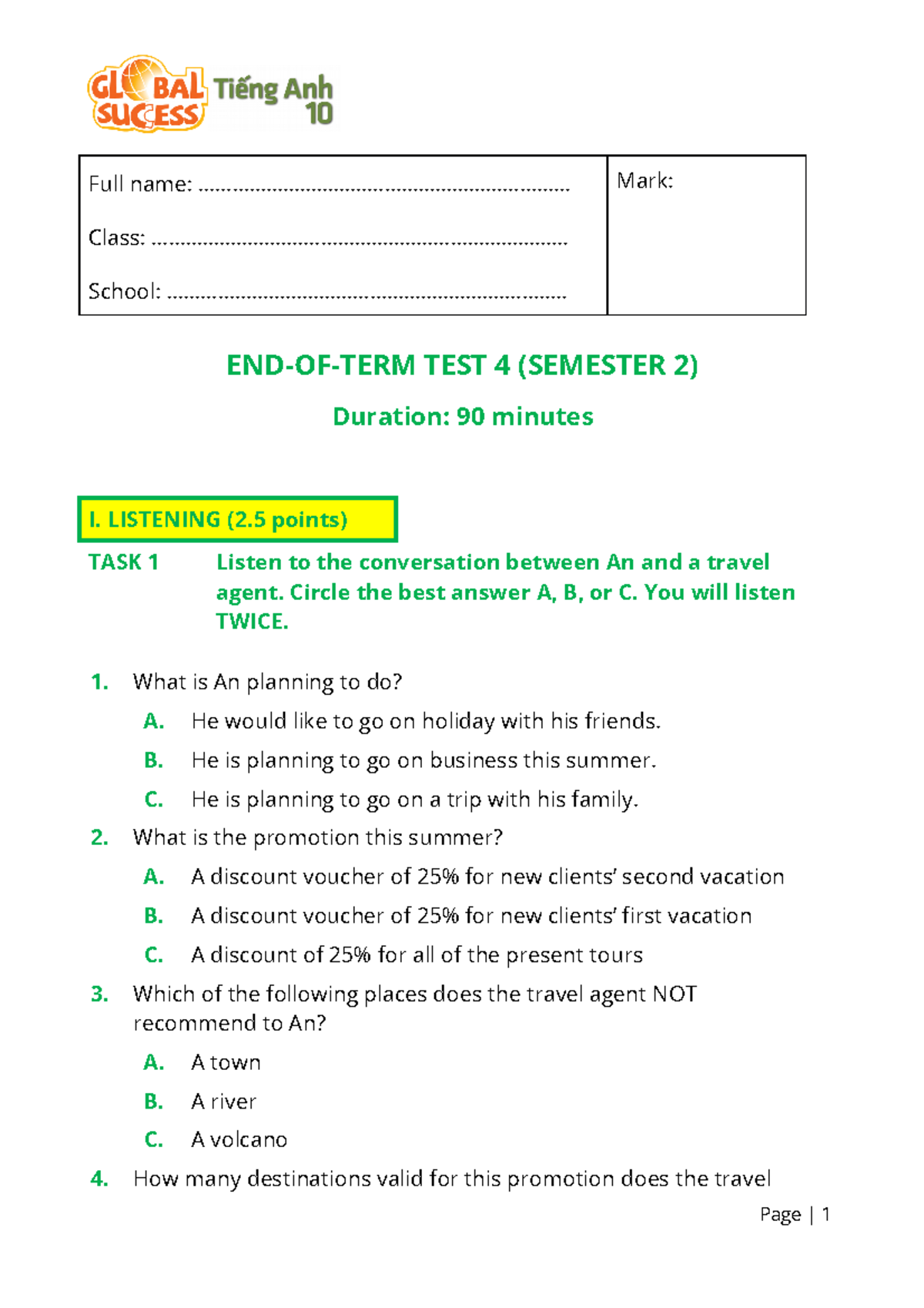 END-OF-TERM TEST 4 (Semester 2) - Full name: - Studocu