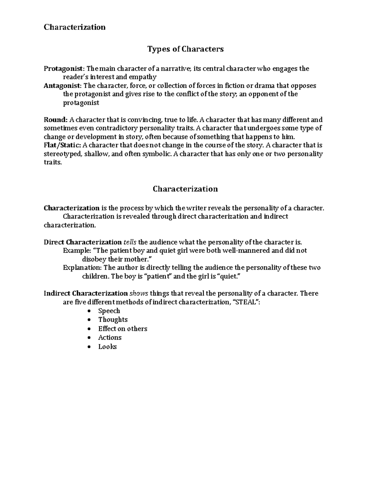 Characterization - review - Characterization Types of Characters ...