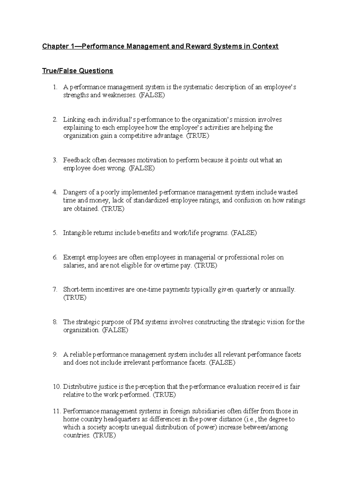 Tutorial Chapter 1 (HRM544) - Chapter 1—Performance Management and Reward Systems in Context ...