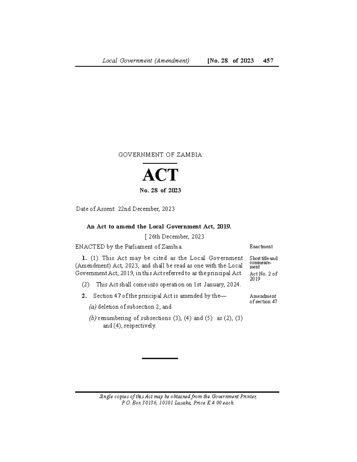 ACt No. 28 of 2023, The Local Government (Amendment) - An Act to amend ...