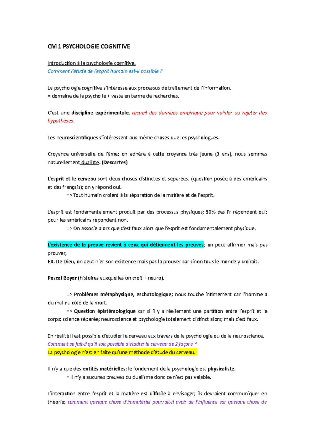 CM 1 Psychologie Cognitive - CM 1 PSYCHOLOGIE COGNITIVE Introduction à la psychologie cognitive ...