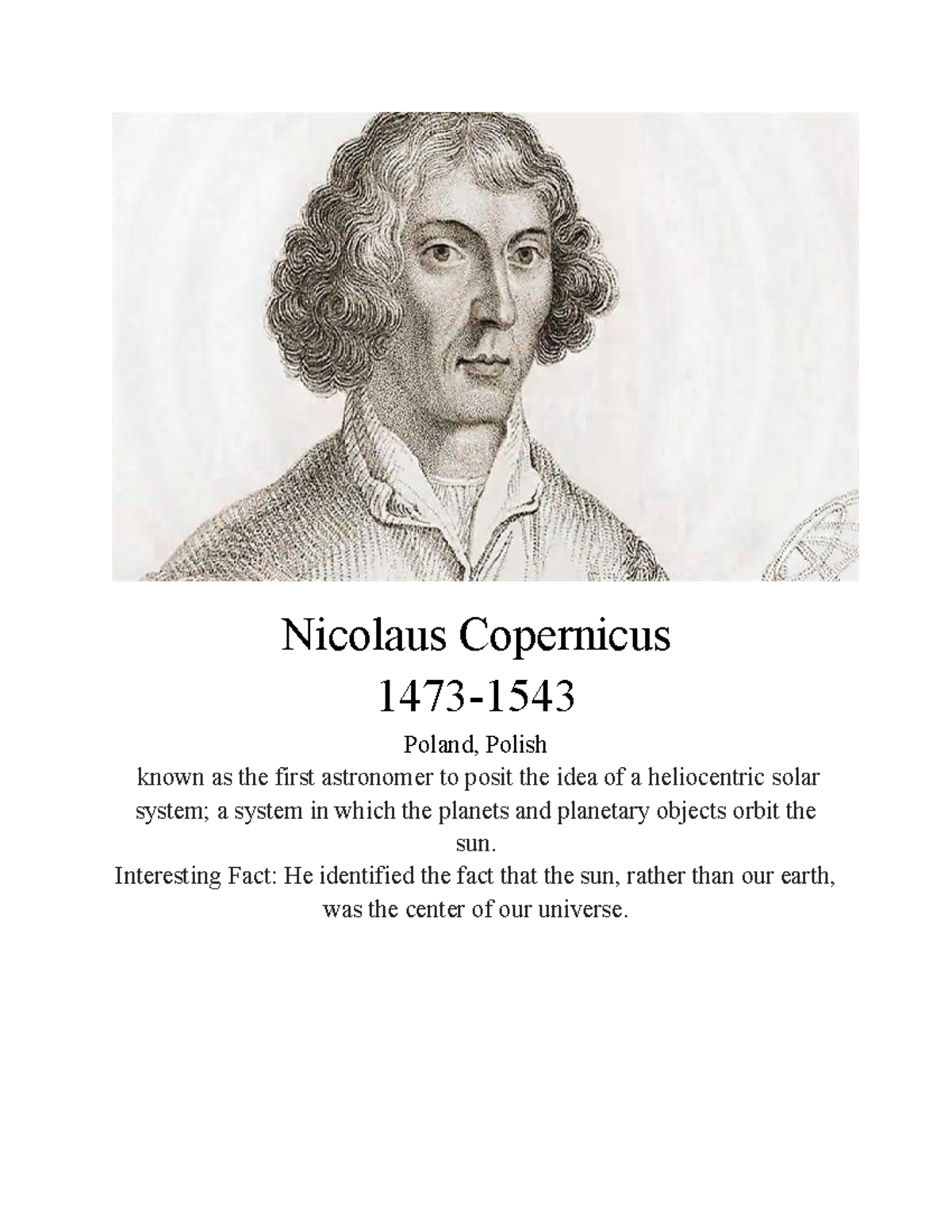 Research based on given scientists. - ENR 2100 - Nicolaus Copernicus ...