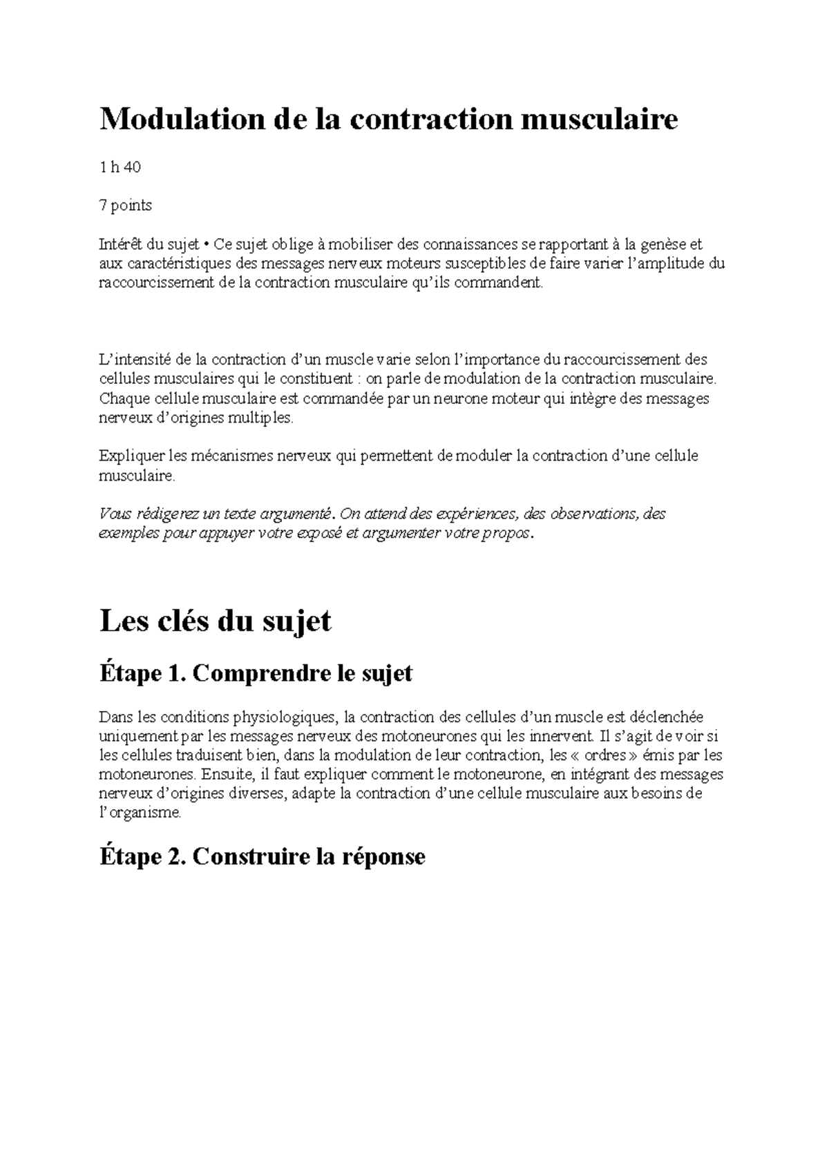 Modulation de la contraction musculaire - L’intensité de la contraction ...