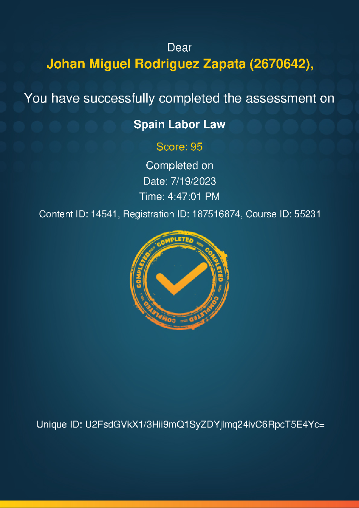 2670642 Spain Labor Law Completion Certificate - Potencia Eléctrica ...