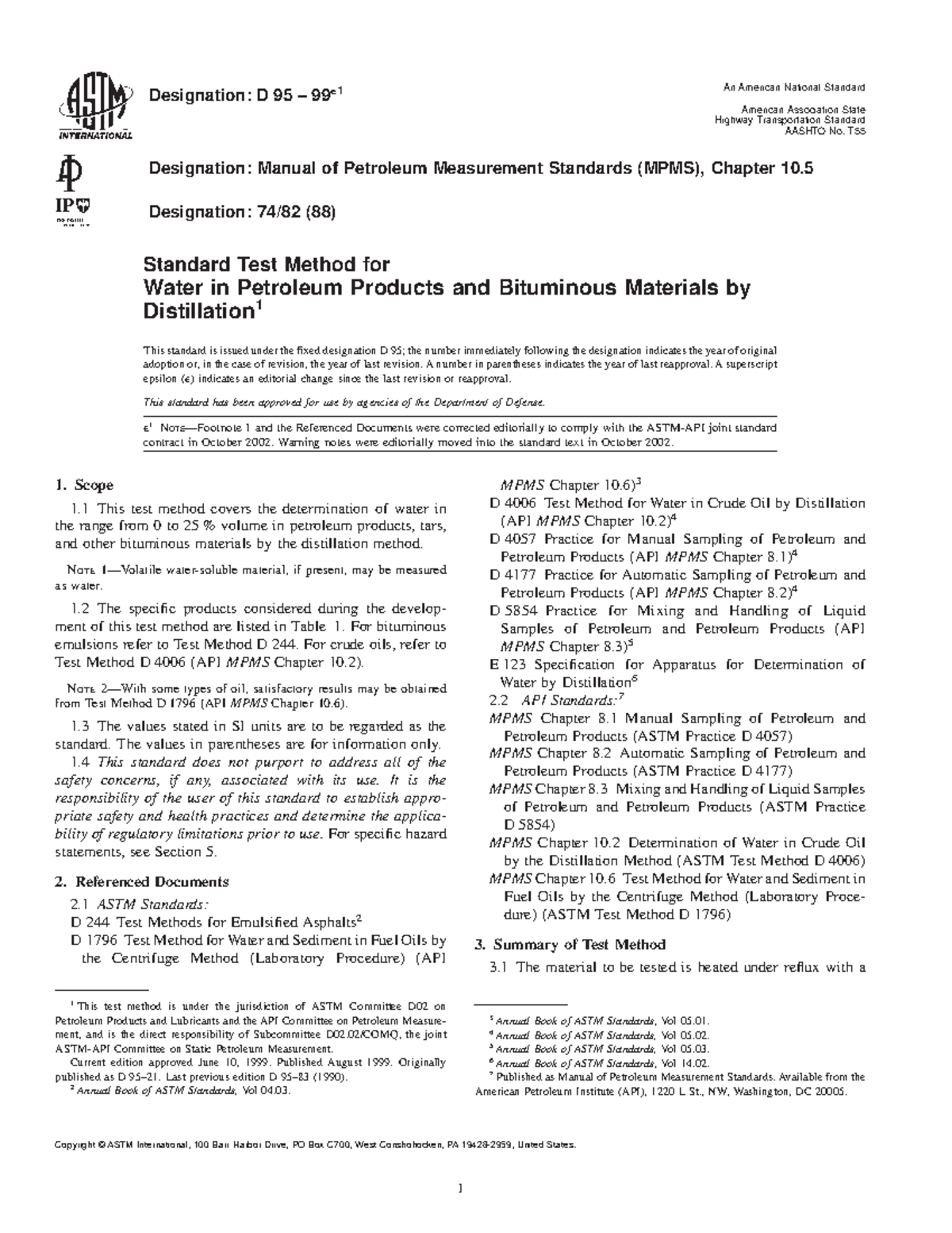 D95 water content - Designation: D 95 – 99e 1 Designation: Manual of ...