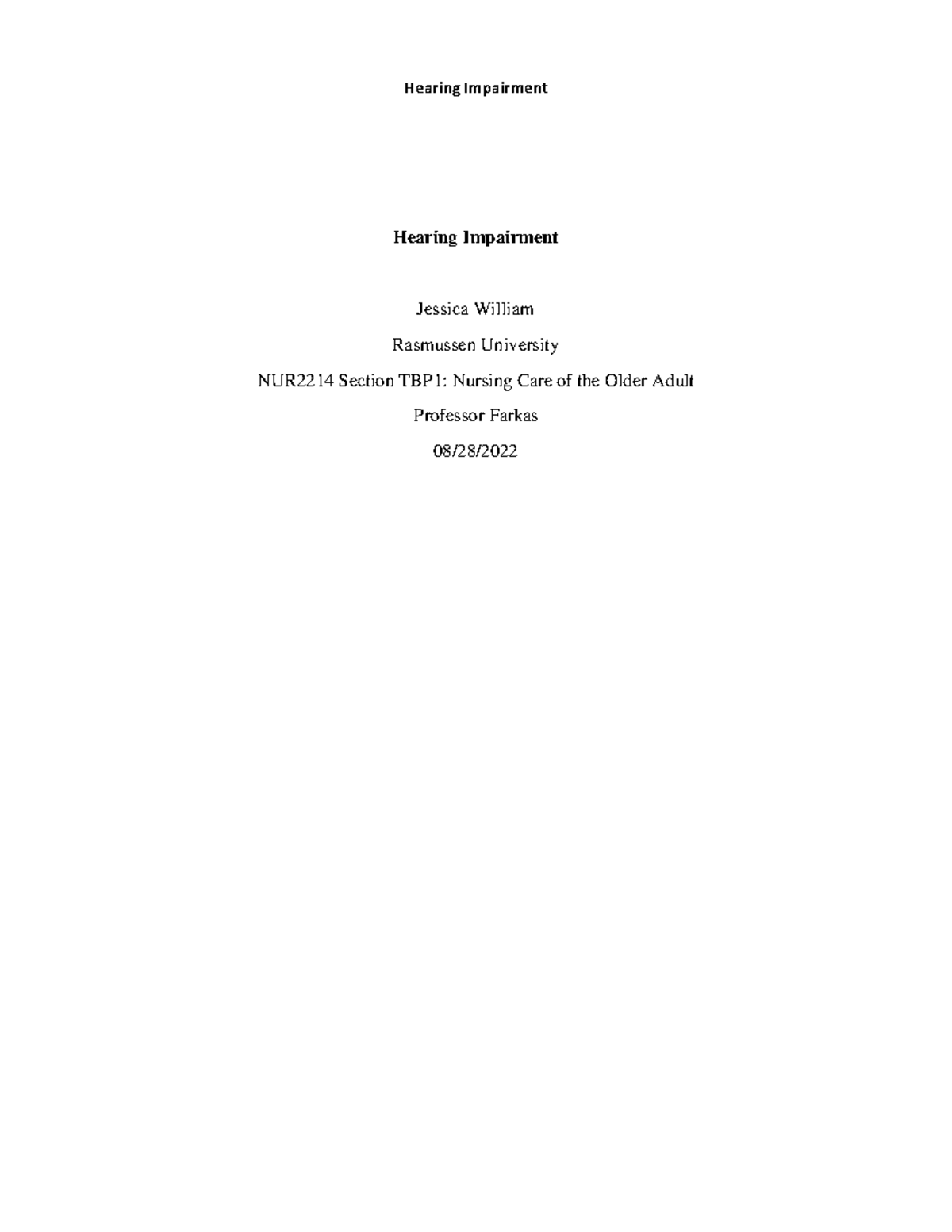 Module 8 Outline Template - Hearing Impairment Jessica William ...
