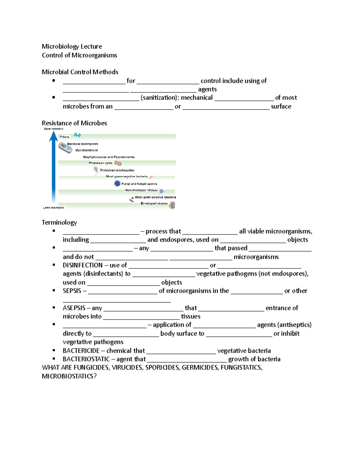 Control of Microorganisms Lecture Outline - Microbiology Lecture ...