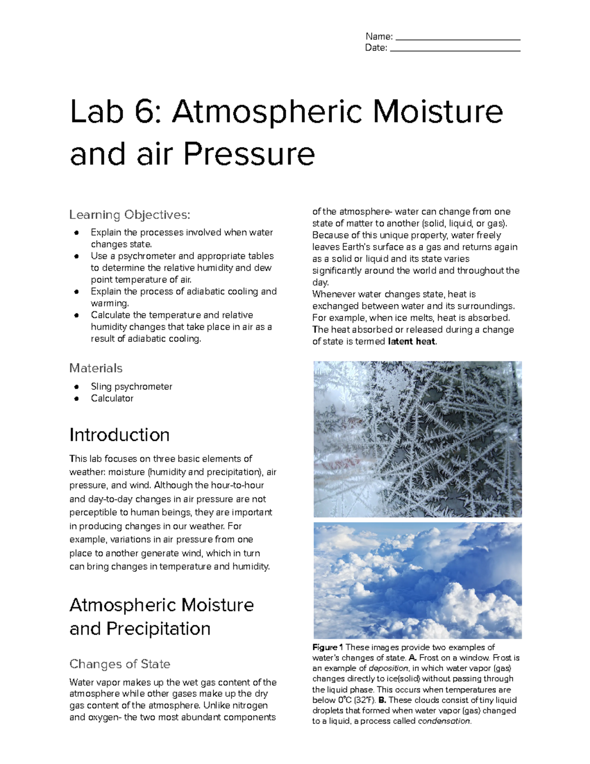 Atmospheric Moisture lab 6 - Name: _______________________ Date: ________________________ Lab 6 ...