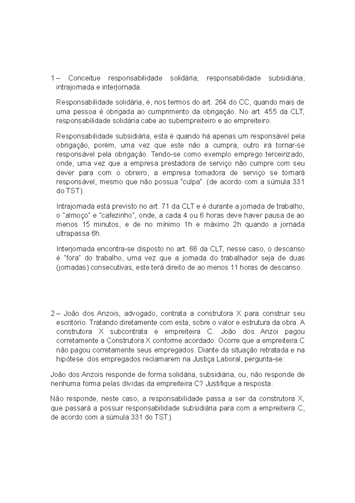 Direito do Trabalho - 1 – Conceitue responsabilidade solidária ...