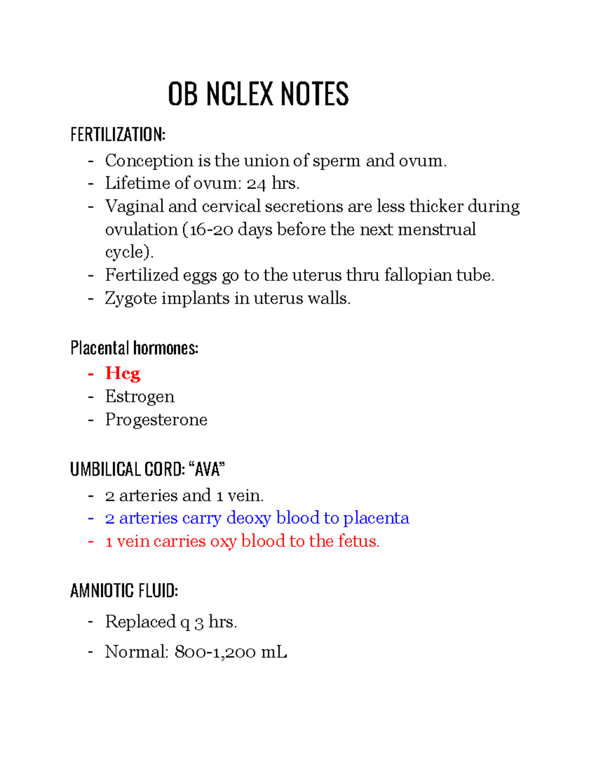 OB Nclex - OB NCLEX NOTES FERTILIZATION: Conception is the union of ...