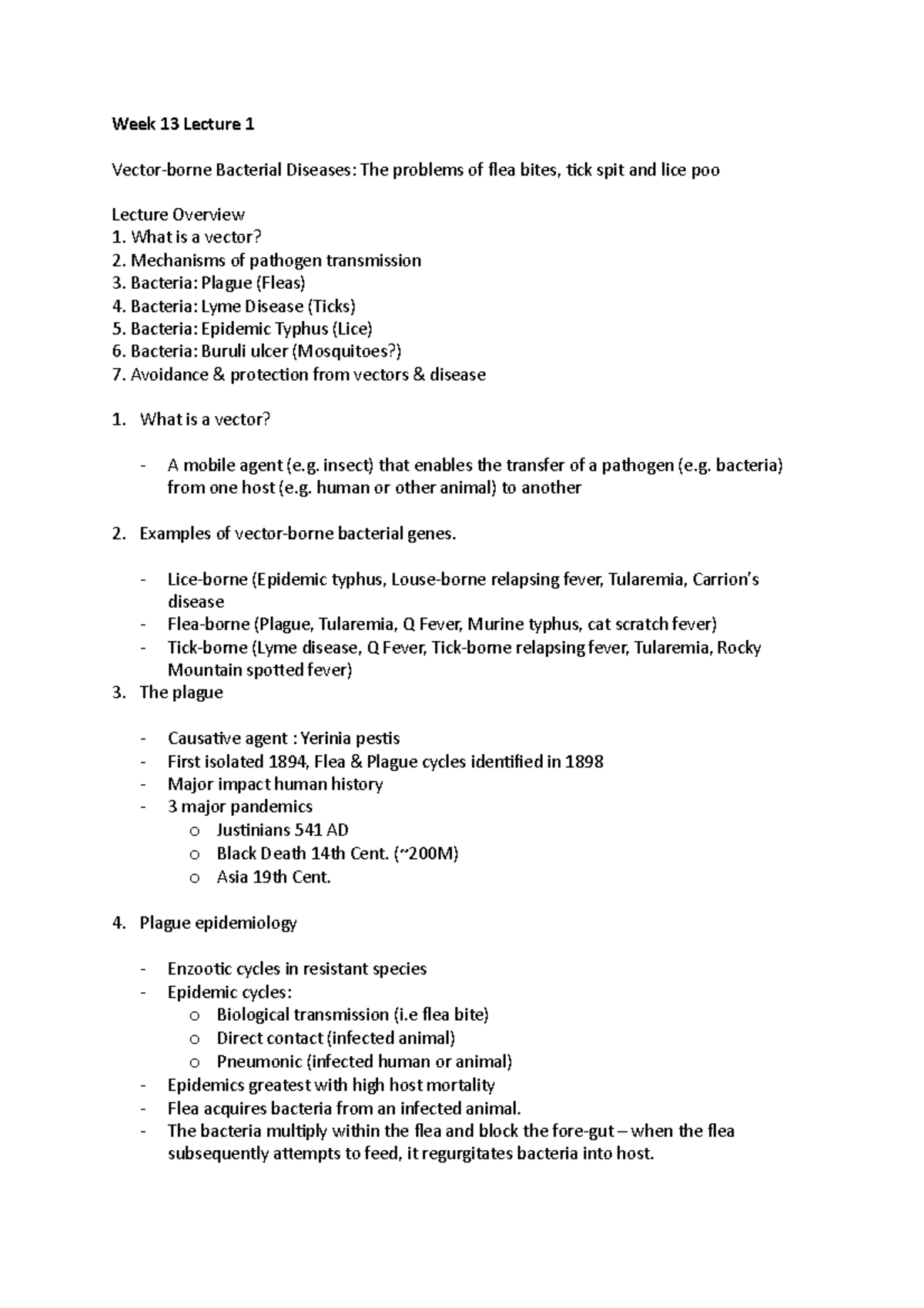 Week 13 Lecture 1 - Week 13 Lecture 1 Vector-borne Bacterial Diseases: The problems of flea ...