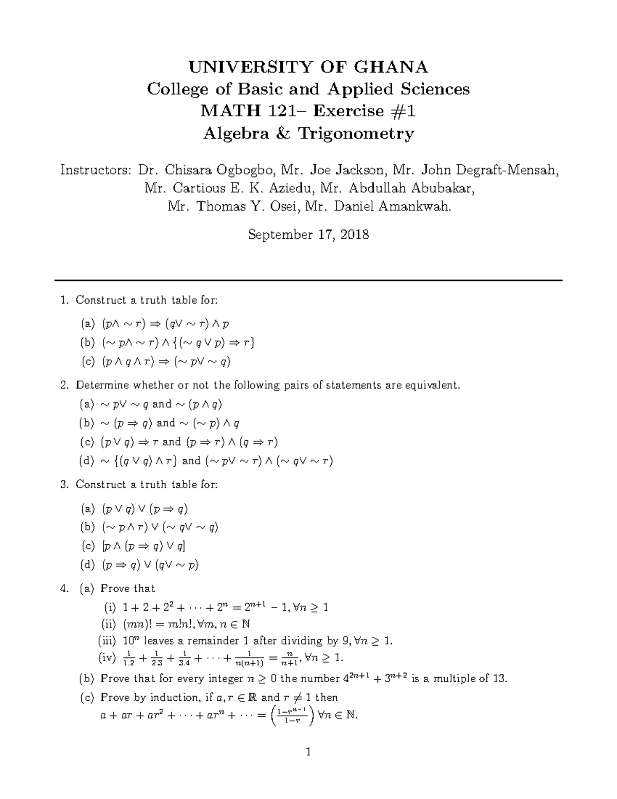 MATH121Exx1 - exercises to sharpen your skills - UNIVERSITY OF GHANA ...