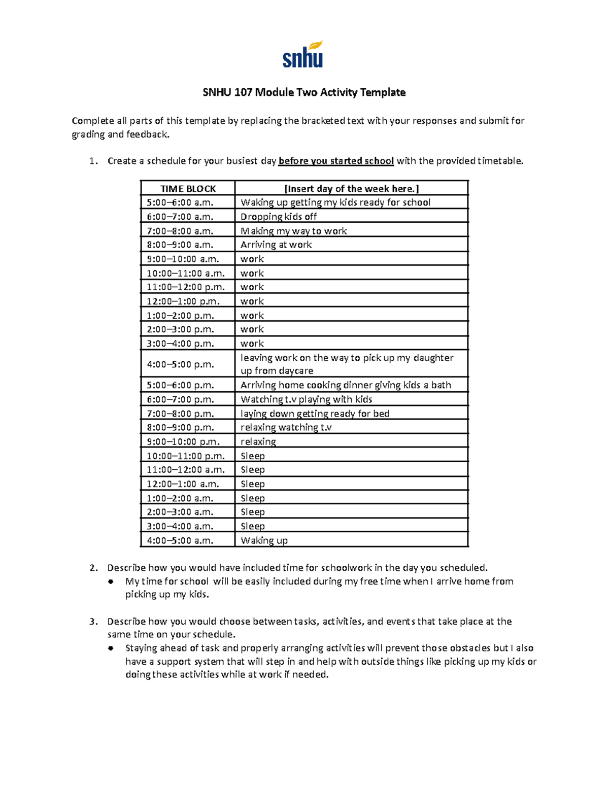 SNHU 107 Module Two Activity Template - SNHU 107 Module Two Activity ...