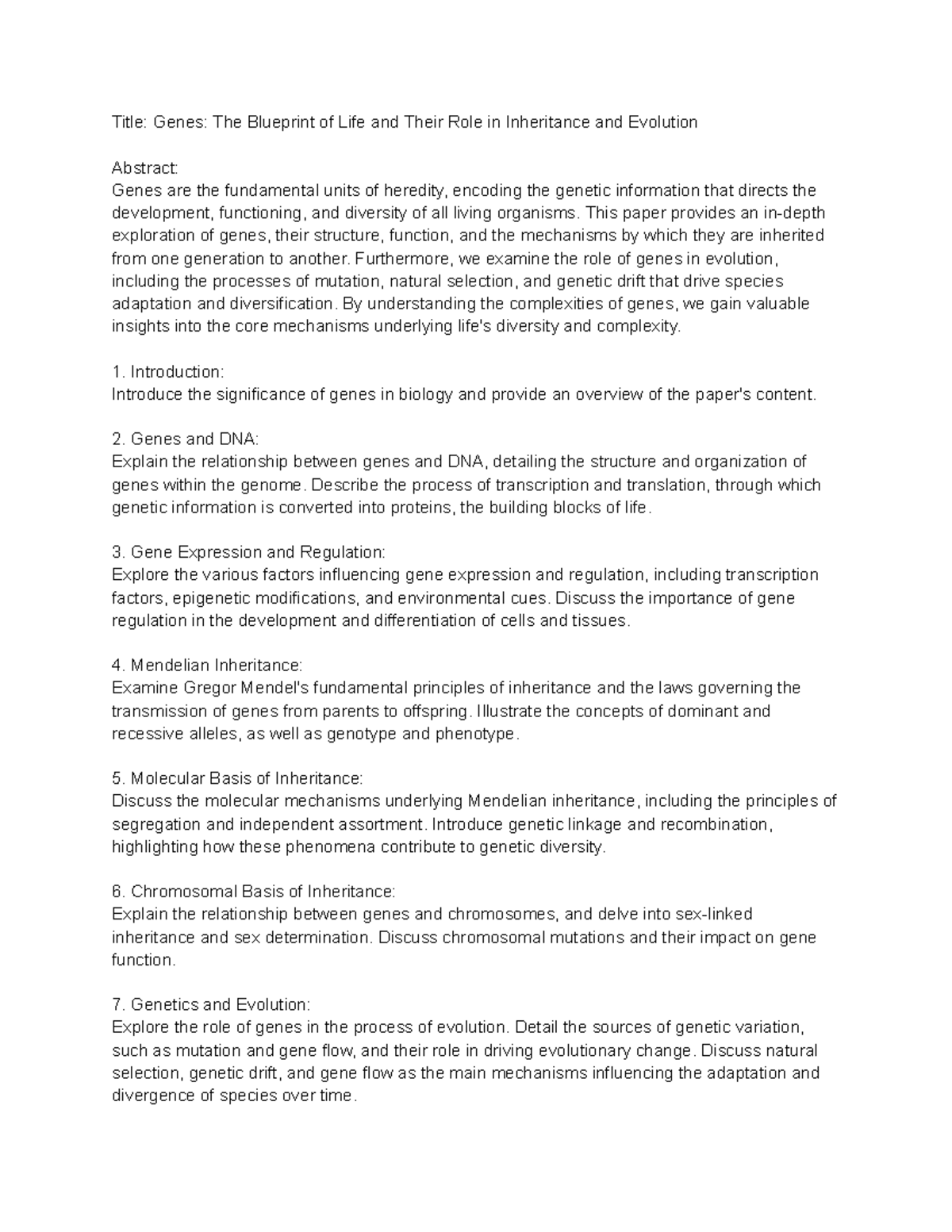 Bio paper 2 - Material - Title: Genes: The Blueprint of Life and Their ...