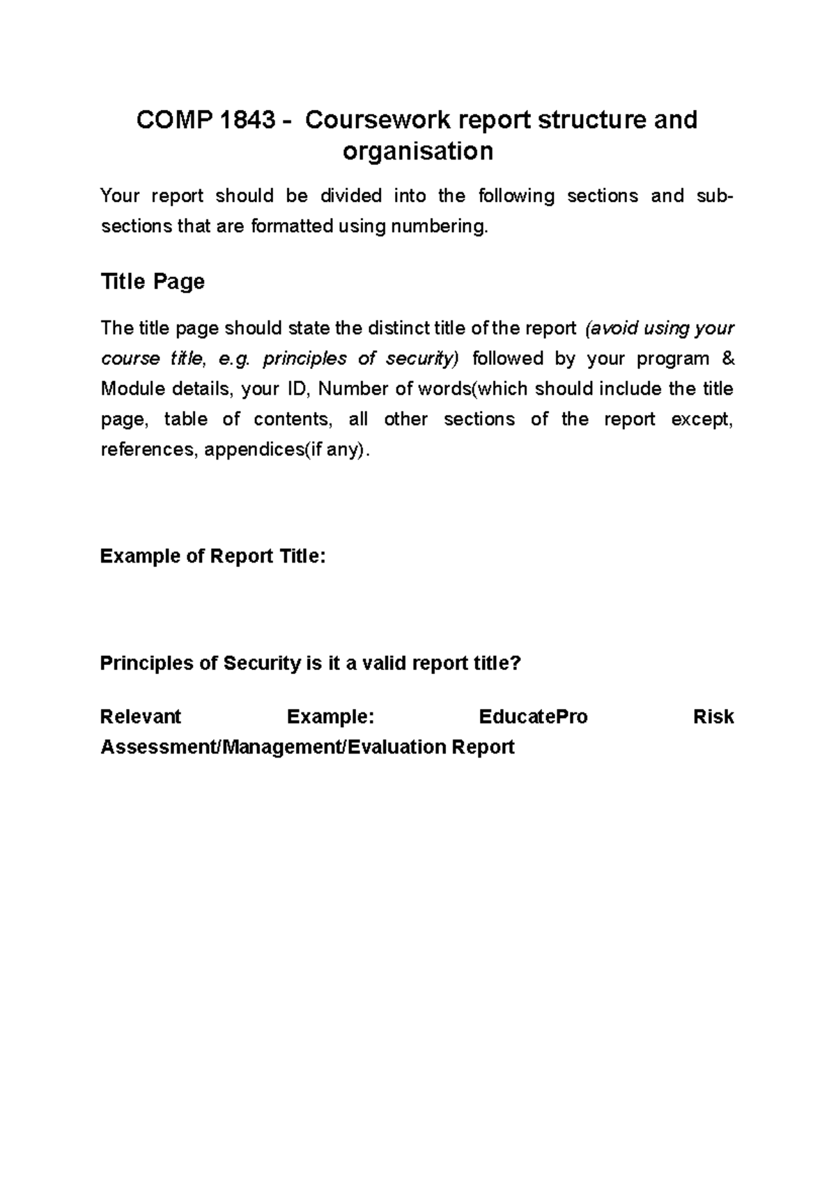 Cybersecurity Template - COMP 1843 - Coursework report structure and ...