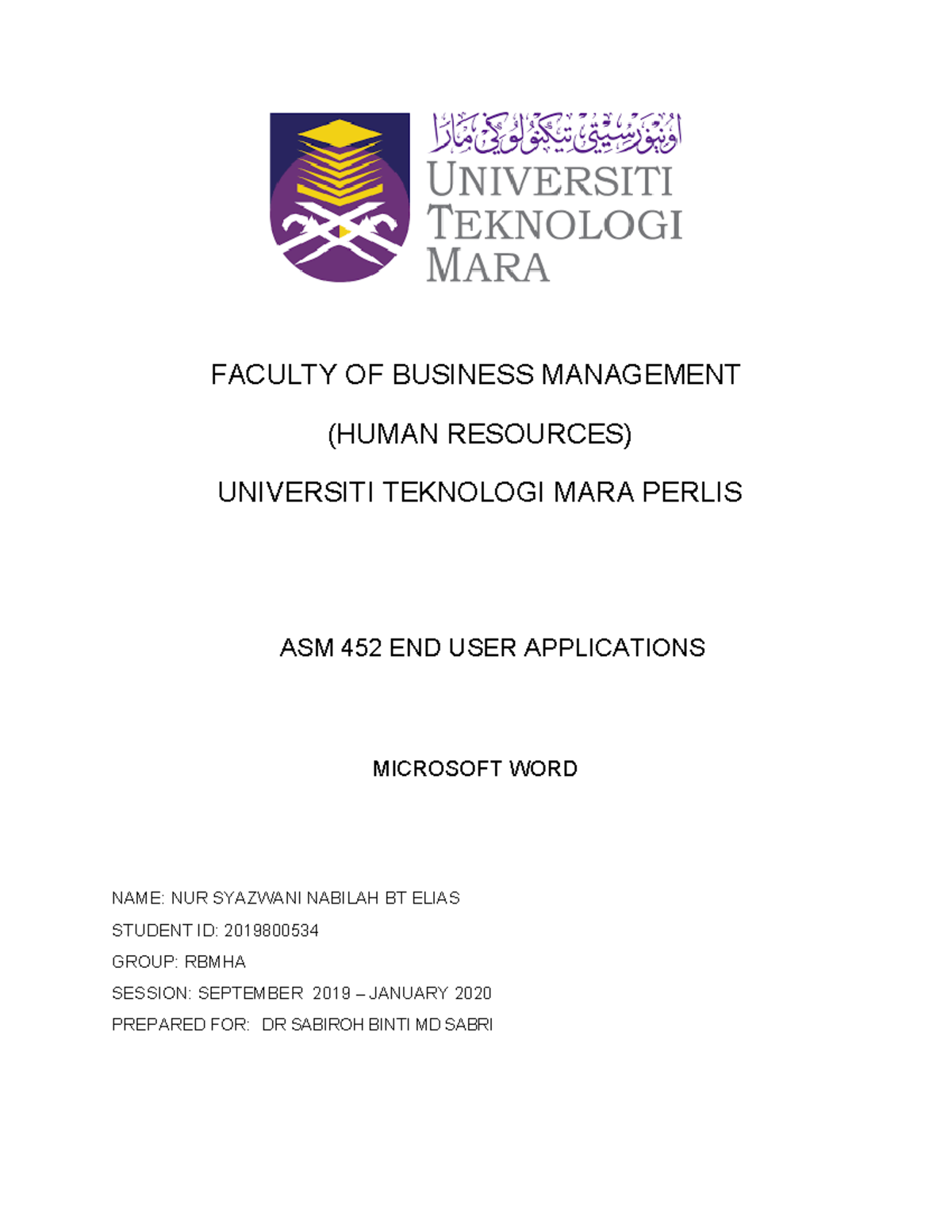 Cover Letter - FACULTY OF BUSINESS MANAGEMENT (HUMAN RESOURCES ...