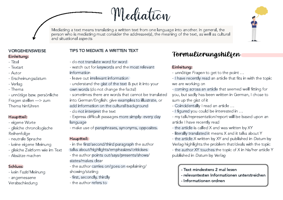 Englsich - Mediation - Zusammenfassung - Mediation Mediating a text ...