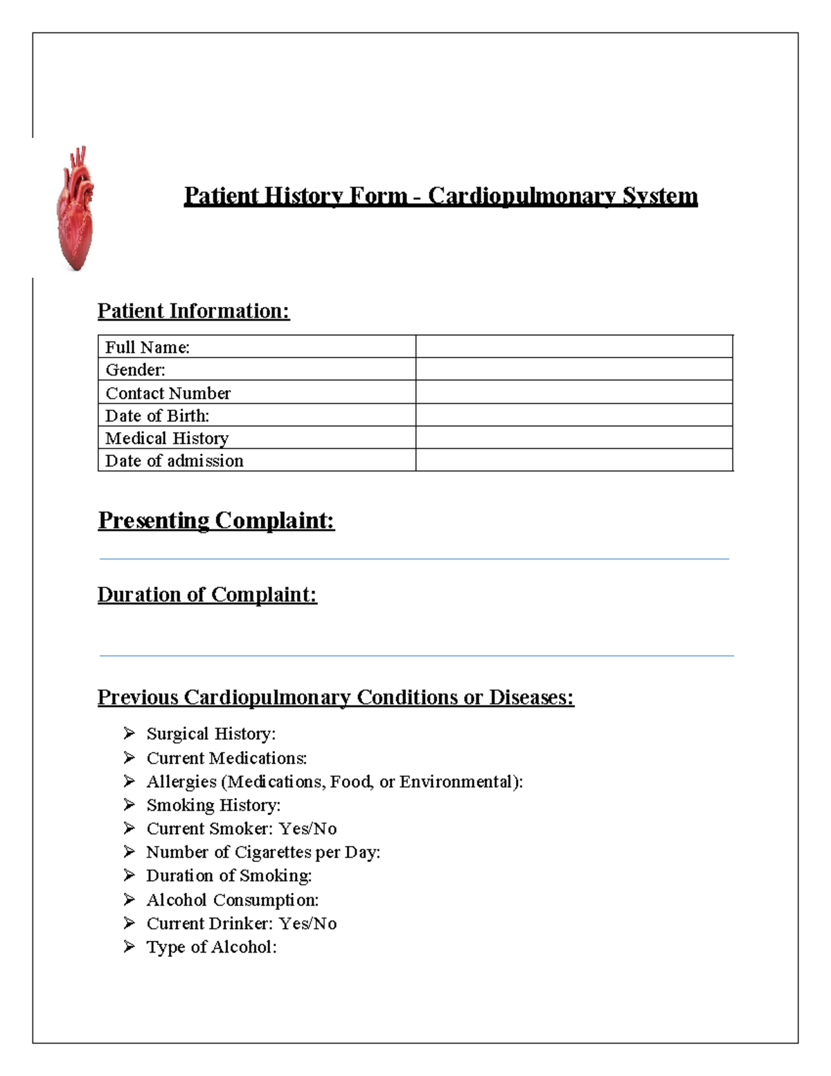 Patient History Form - I need it for my preparation - Patient History ...