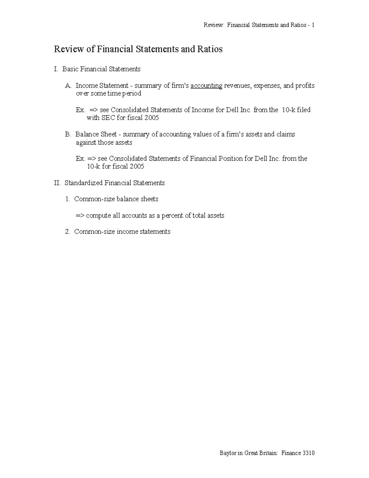 Lecture notes, lecture Review of Financial Statements and Ratios ...