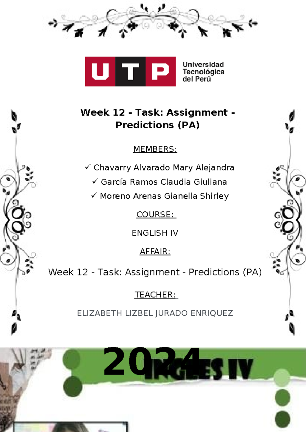 Week 12 Predictions (PA) - MEMBERS: Chavarry Alvarado Mary Alejandra ...