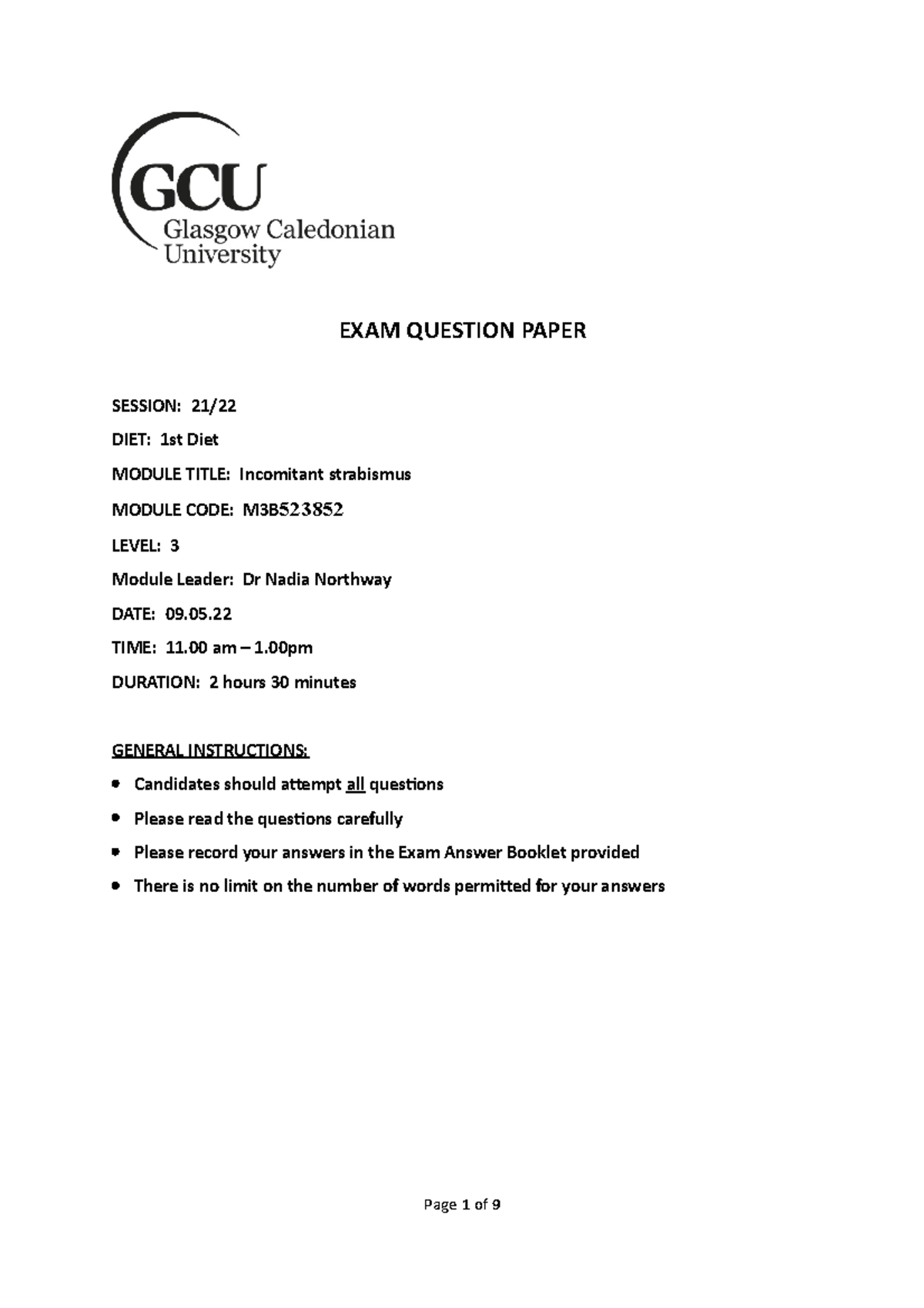 Incom exam 2021-2022 - The online exam for inconm strabismus for the ...