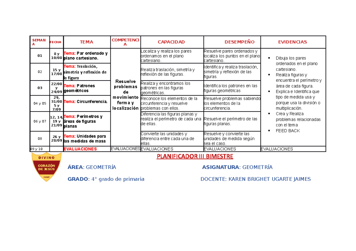 4º Geometria unidad 3 - adfgg - SEMAN A FECHA TEMA COMPETENCI A ...