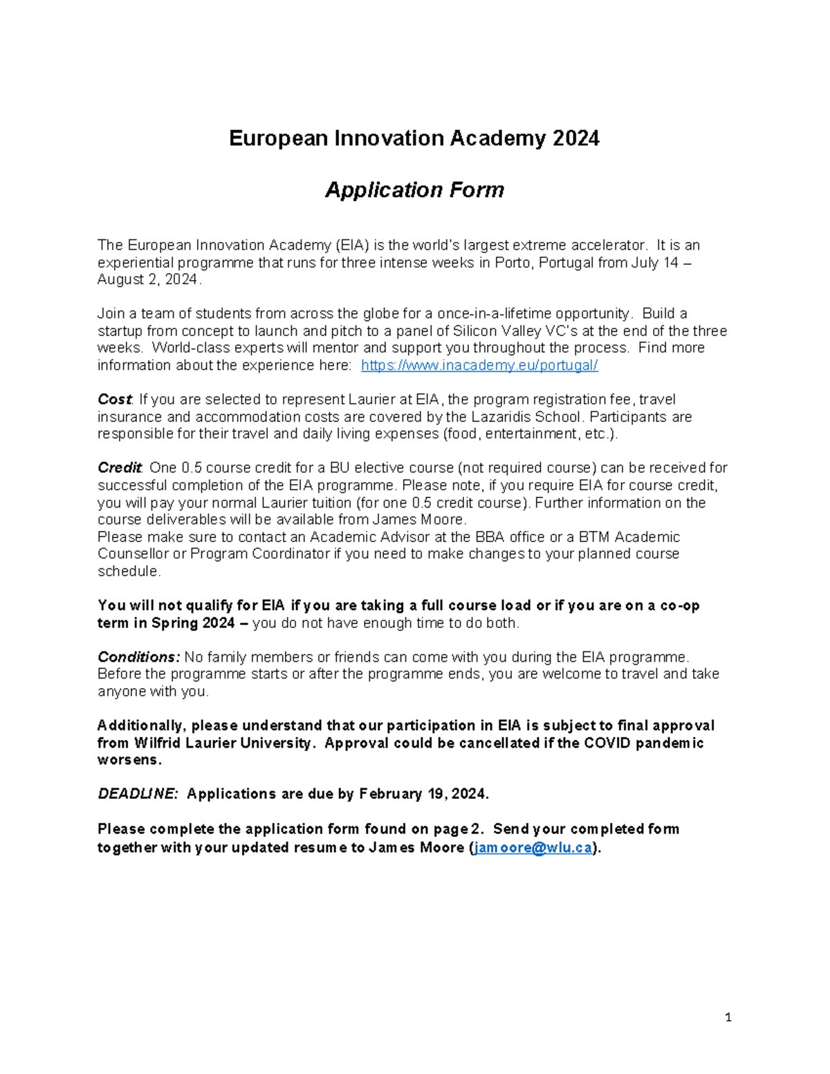 EIA 2024 Application Form - European Innovation Academy 2024 ...