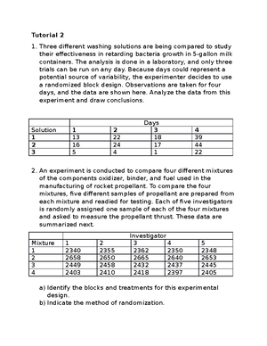 Tutorial 1 - Tutorial 1 An experiment was conducted to compare the ...