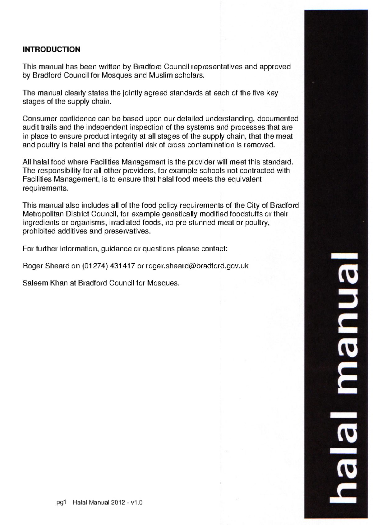 Halal manual 2012 The Clear Defition - INTRODUCTION This manual has ...