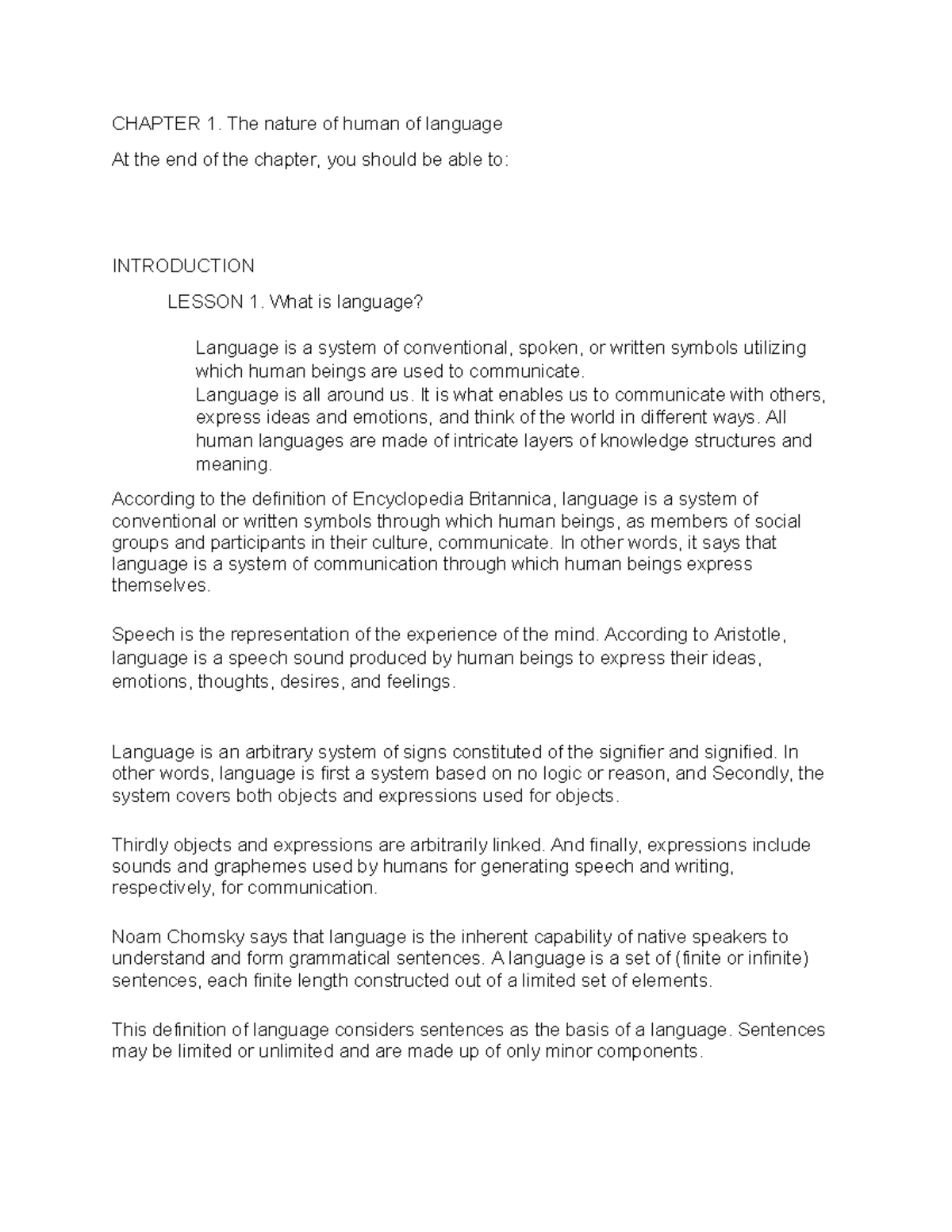 The nature of human of language - CHAPTER 1. The nature of human of ...