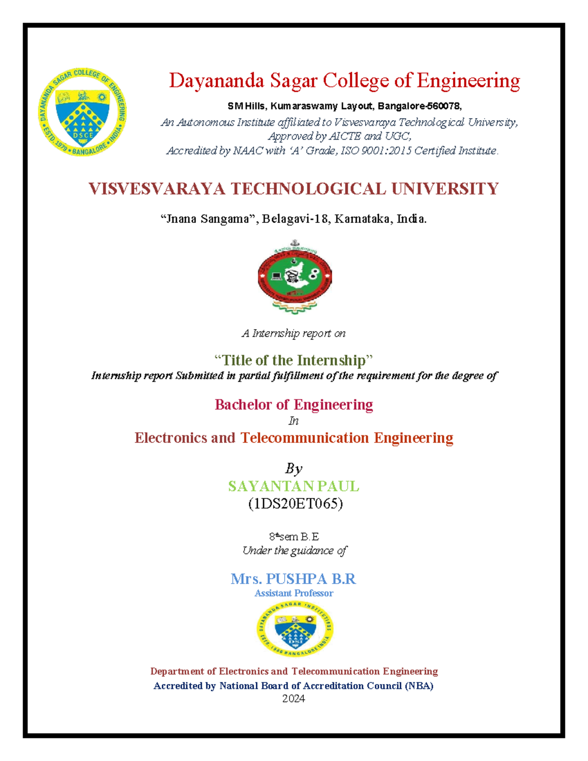 Internship report draft - Dayananda Sagar College of Engineering SM ...