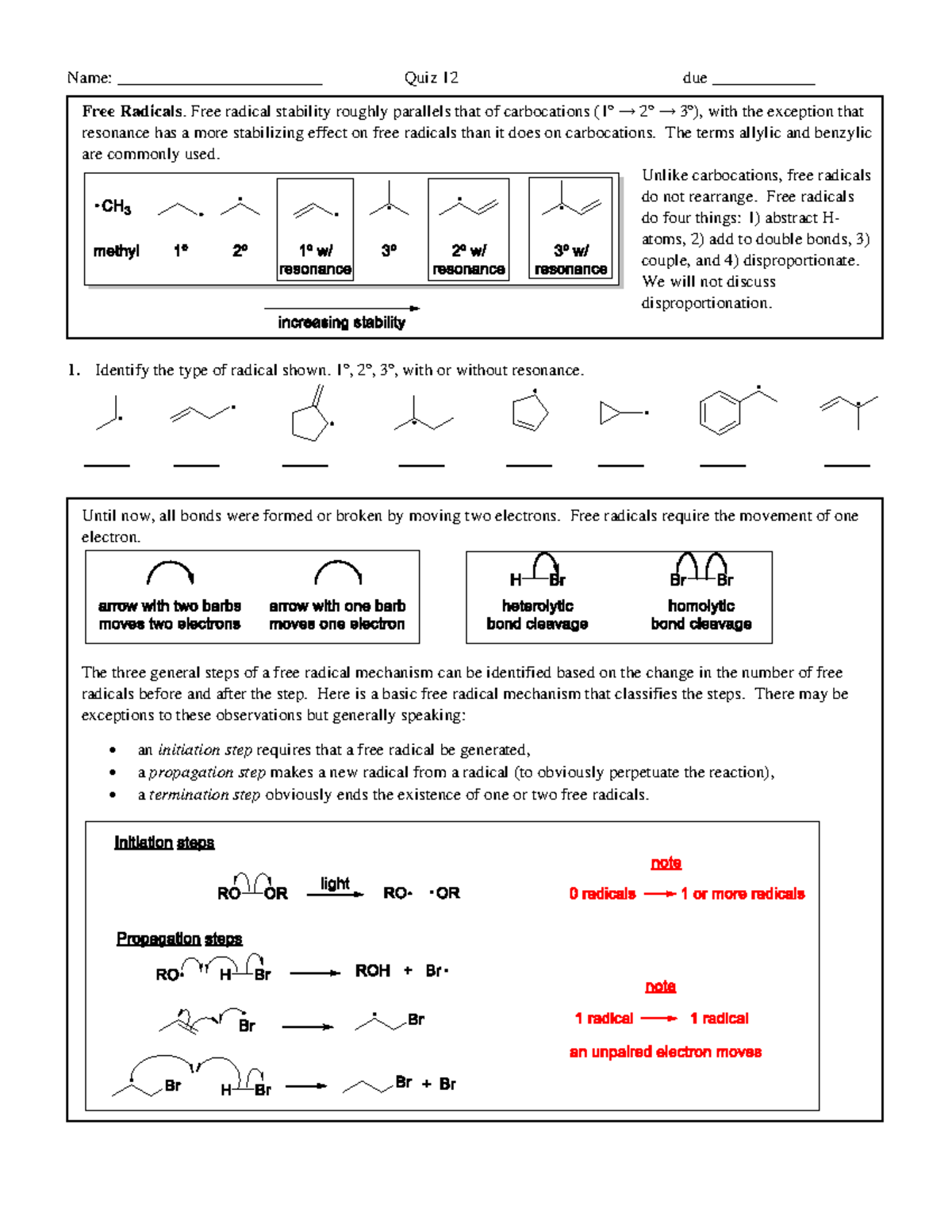 Organic chemistry Radicals practice - Name ...