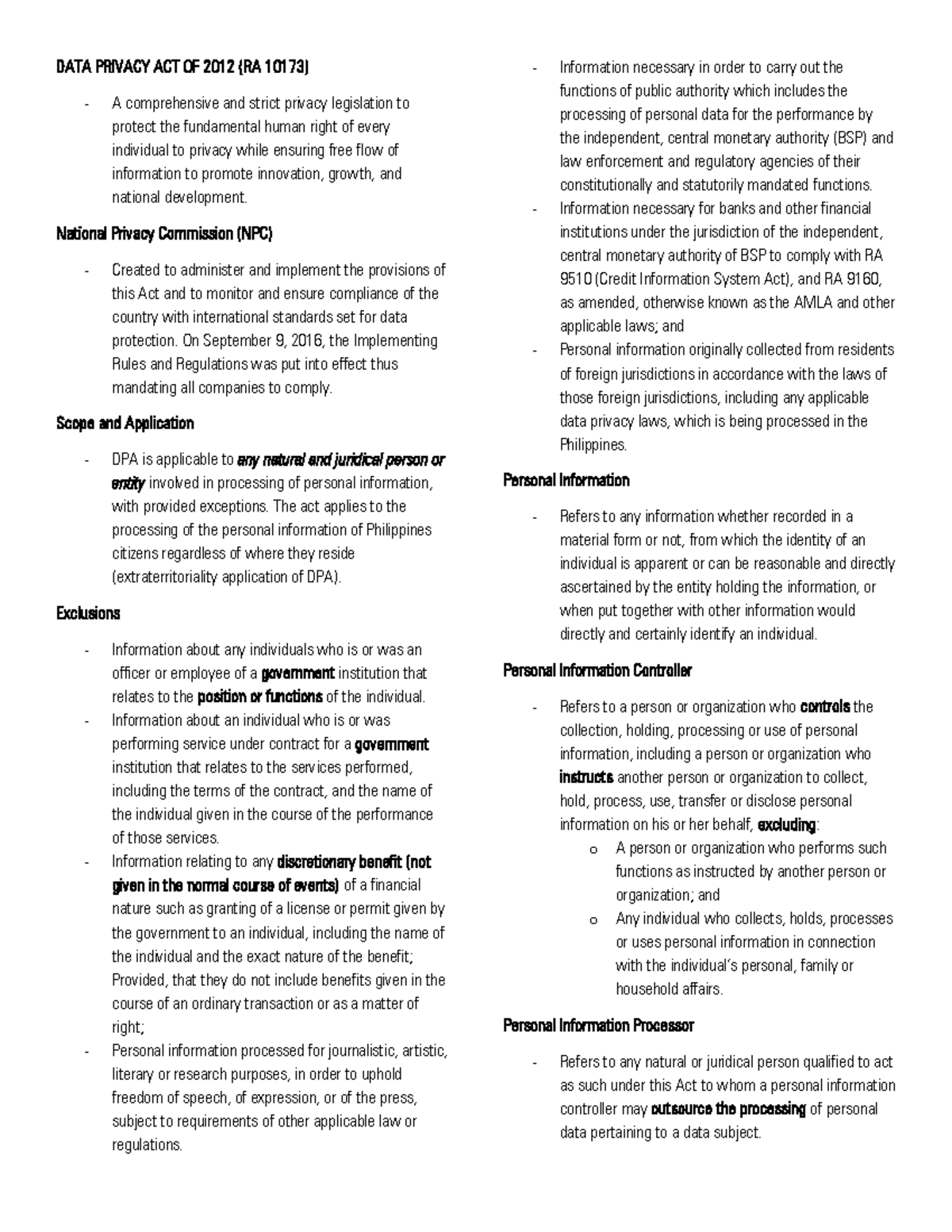 DATA Privacy ACT OF 2012 - DATA PRIVACY ACT OF 2012 (RA 10173) A ...