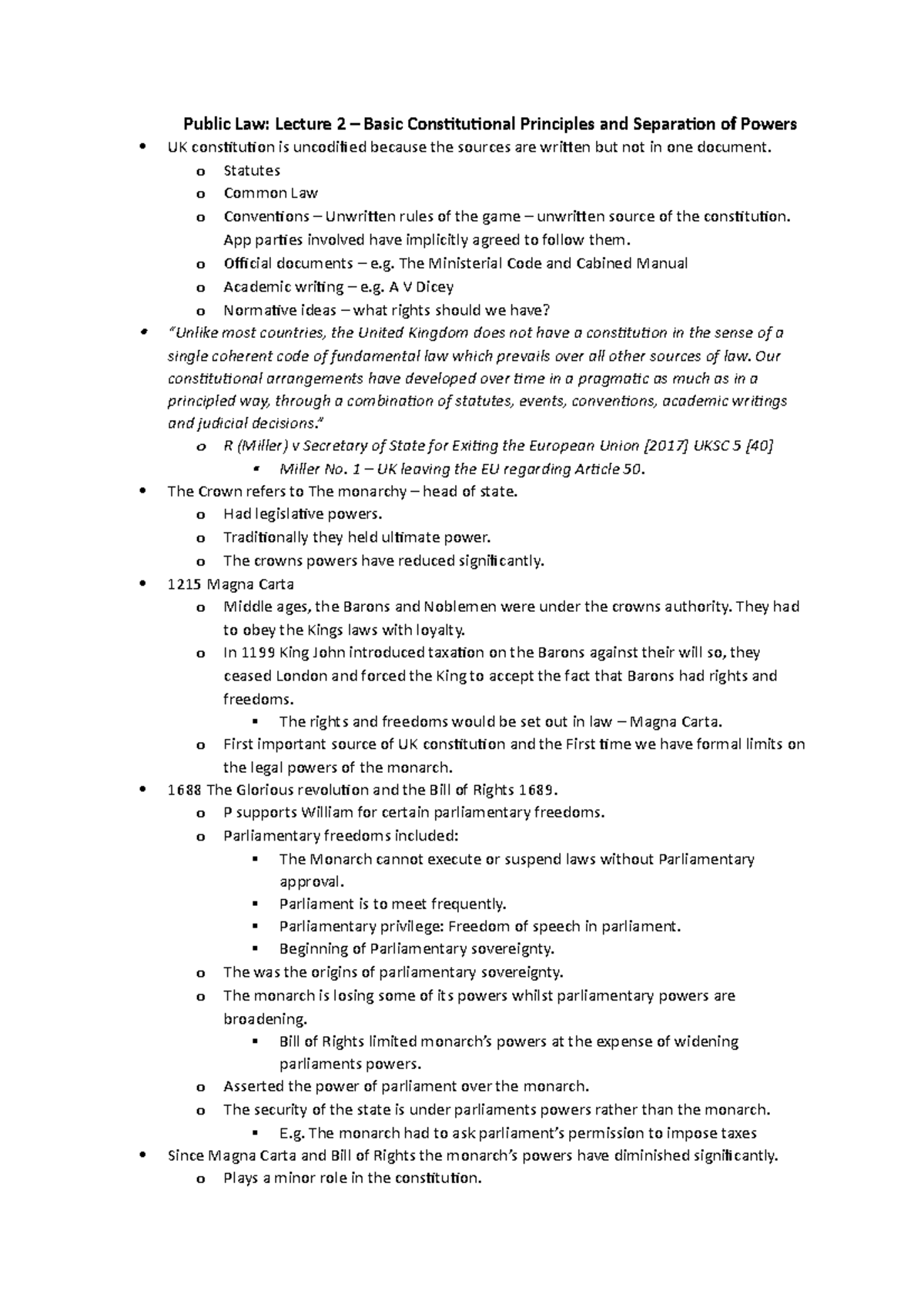Public Law Lecture 2 - Basic constitutional principles and separation ...