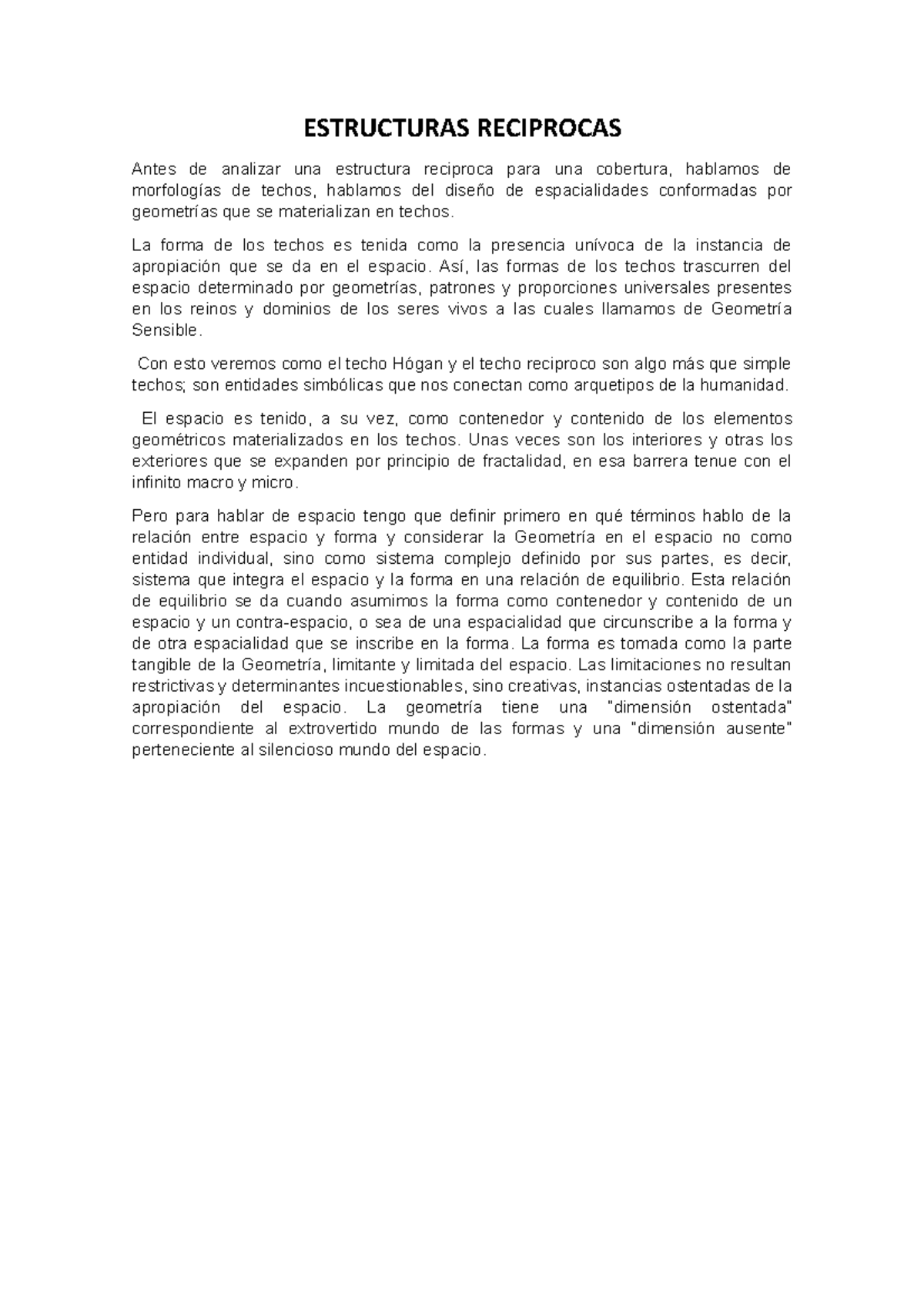 Estructuras Reciprocas - ESTRUCTURAS RECIPROCAS Antes de analizar una ...