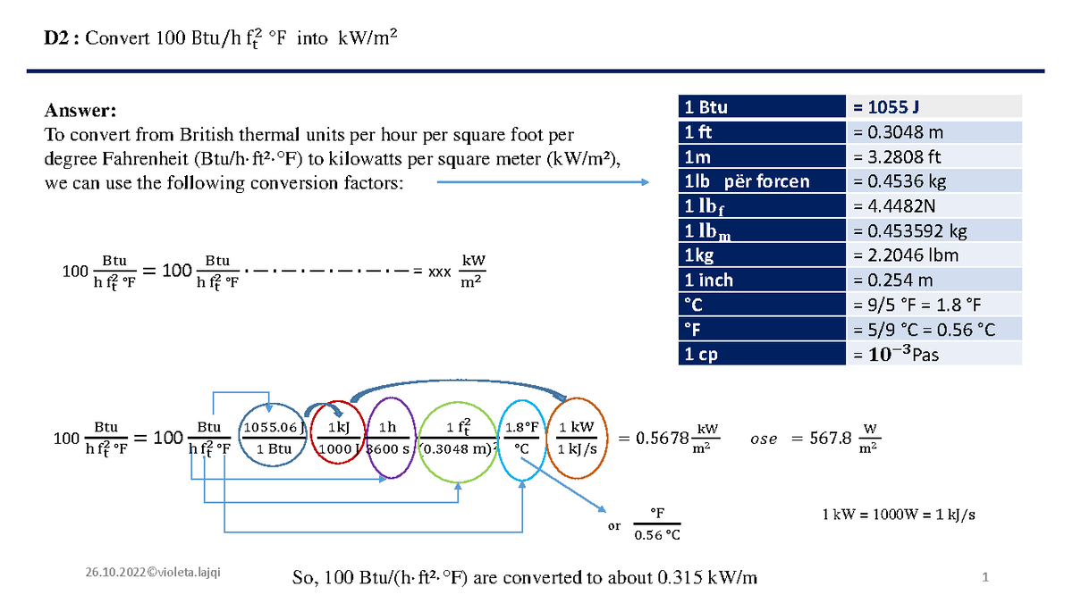 Conversion from British thermal units - 06 J 1 Btu 1kJ 1000 J 1h 3600 s ...
