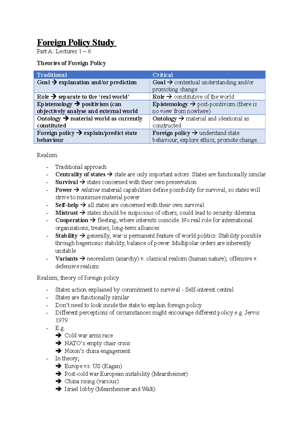 Foreign Policy Study - Foreign Policy Study Part A: Lectures 1 – 6 ...