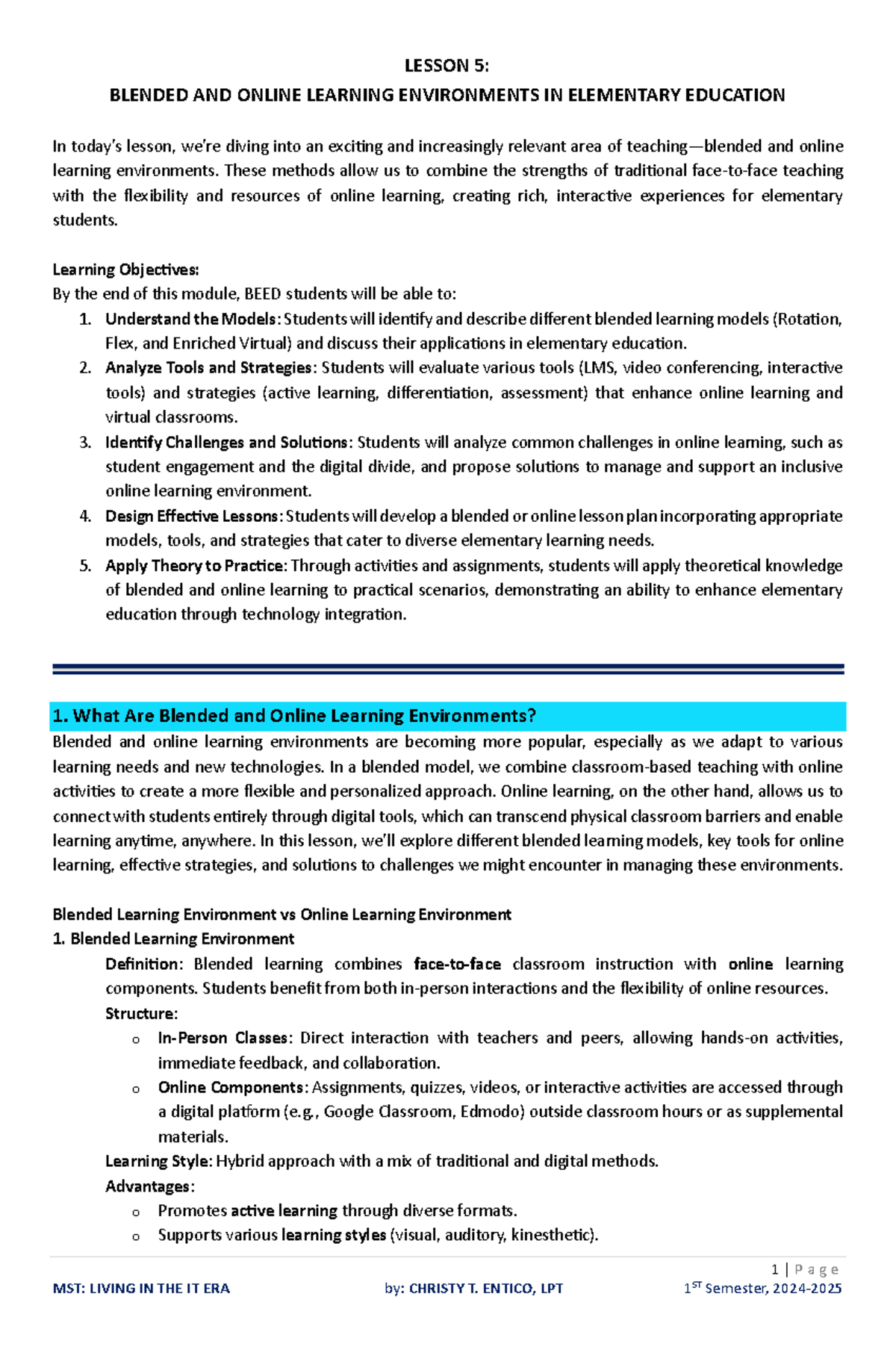 Lesson-5 - All about lesson 5. - 1 | P a g e LESSON 5 : BLENDED AND ...