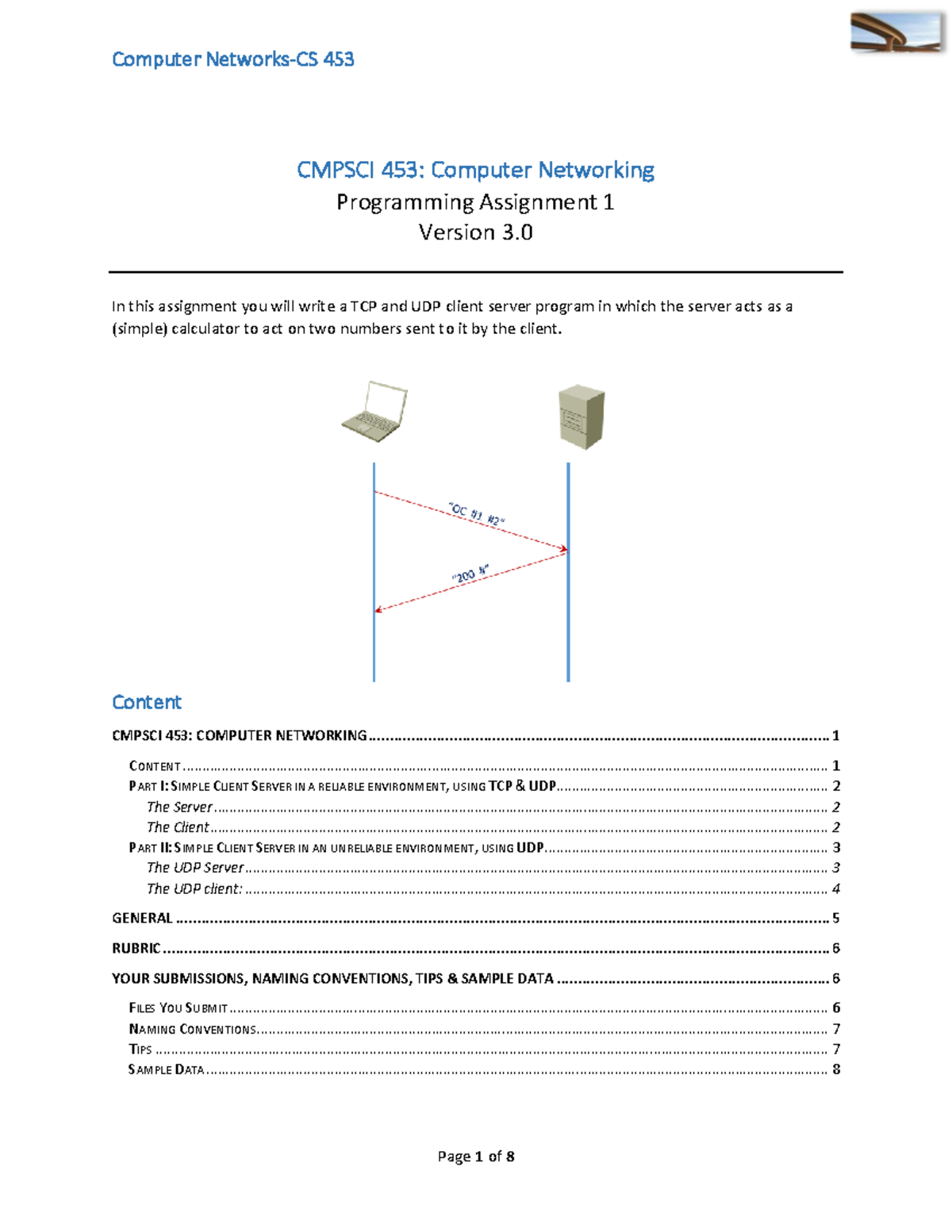 Programming Assignment 1 V3 1 Cmpsci 453 Computer Networking In This Assignment You Will
