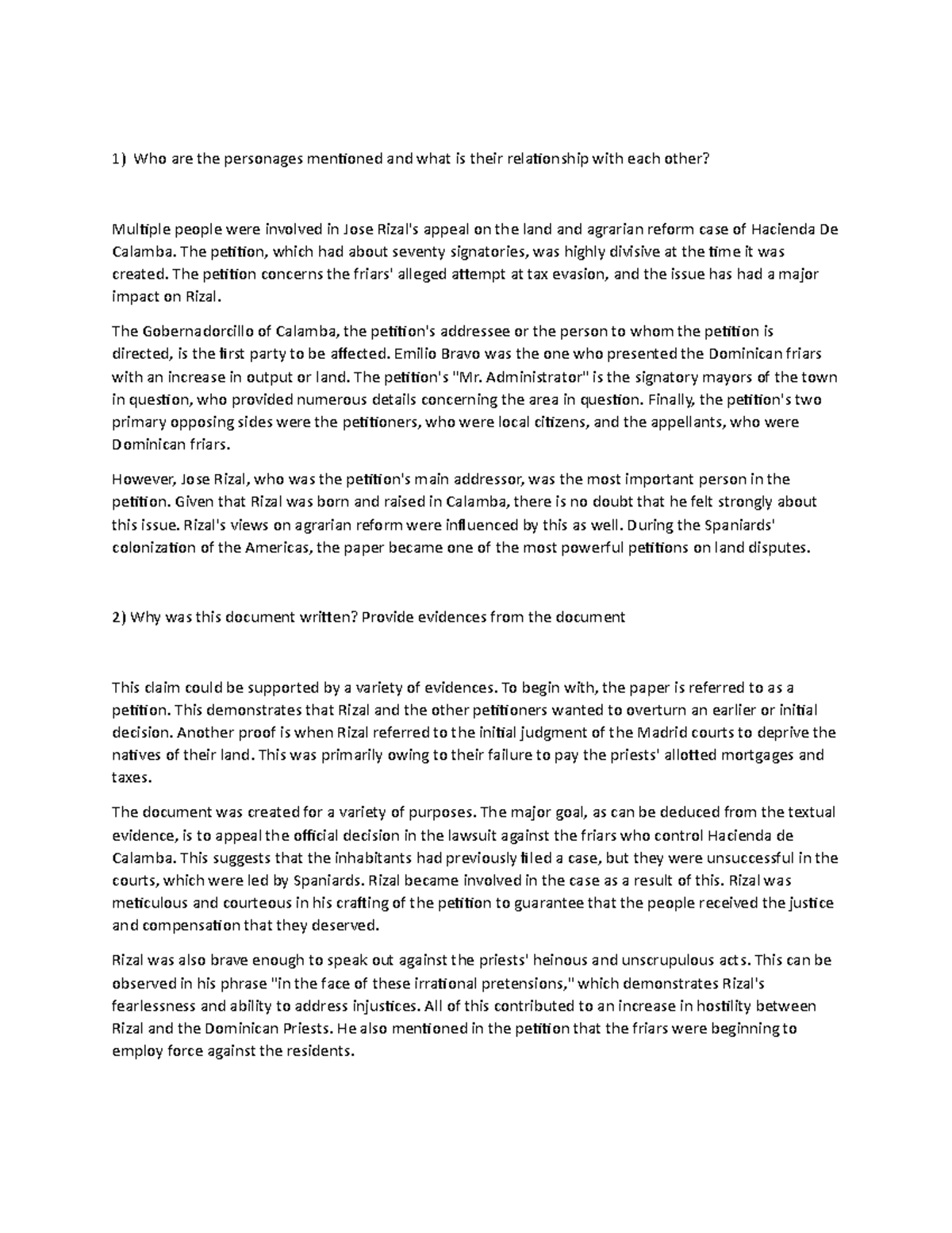 THE CASE OF Hacienda DE Calamba IN Focus - Who are the personages ...